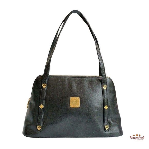MCM | Bags | Authentic Mcm Vintage Black Leather Studded Logo Motifs ...
